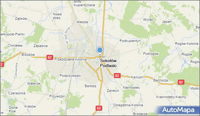 Mapa Sokołów Podlaski, Sokołów Podlaski na mapie Targeo