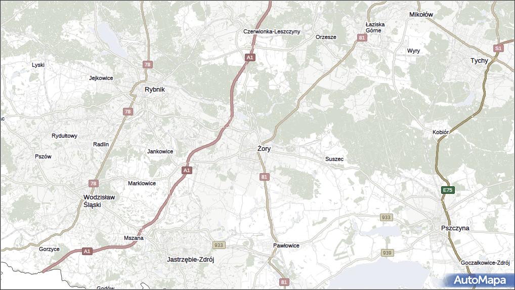 Mapa Żor, Żory na mapie Targeo